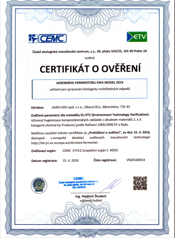 Certifikace stroje :: AGRO-EKO spol. s.r.o.